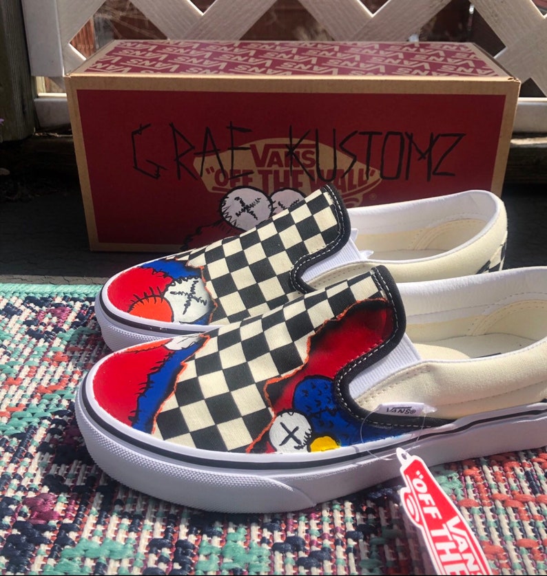 Custom Burned Checkerboard Vans kaws Inspired - Etsy