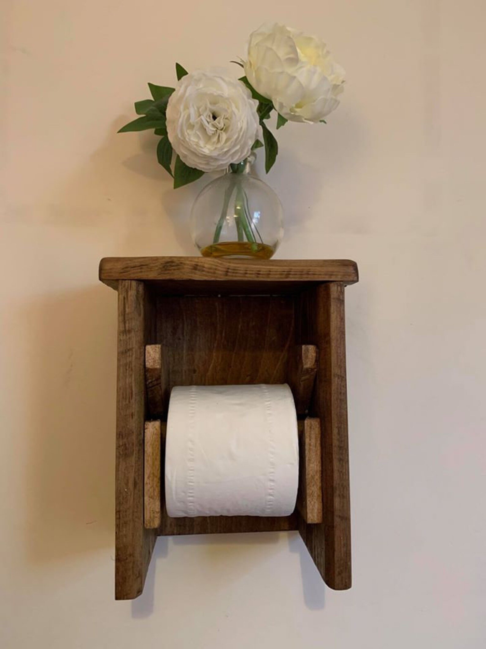 Handmade Rustic Wood Toilet Roll Holder With Shelf - Etsy UK