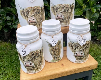 Highland Cow Tea, Coffee, Sugar Canisters, Kitchen Canisters Biscuit ...