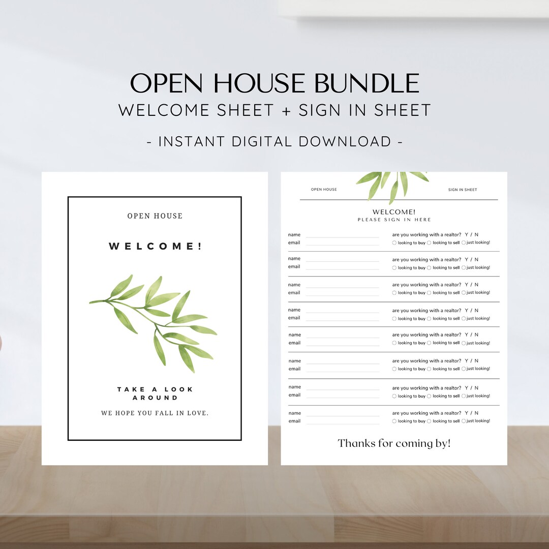 Open House BUNDLE - Welcome Sheet + Sign in Sheet - Real Estate ...