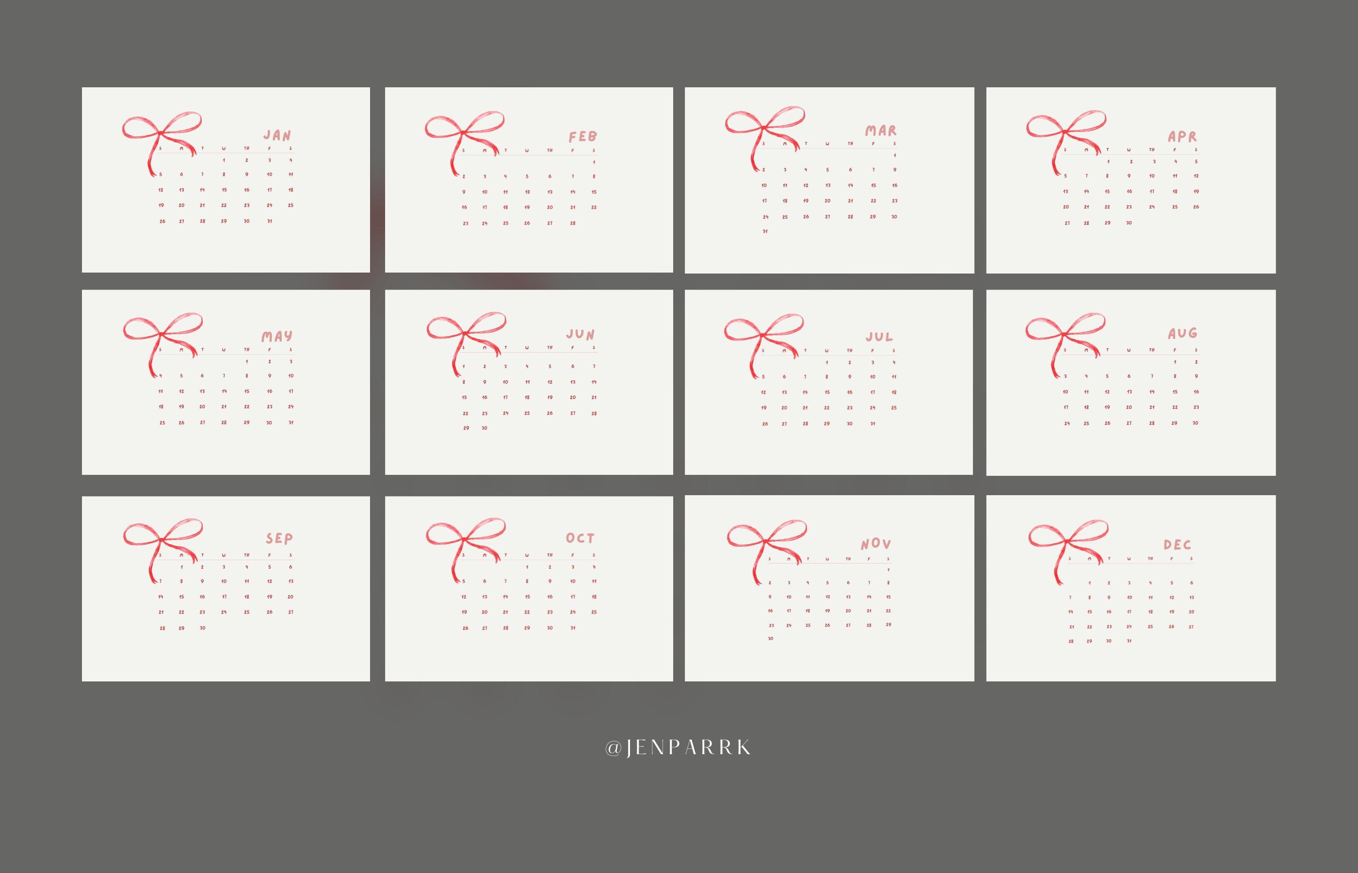 NEW 2025 Red Bow Desktop Calendar/organizer Wallpapers, Monthly ...