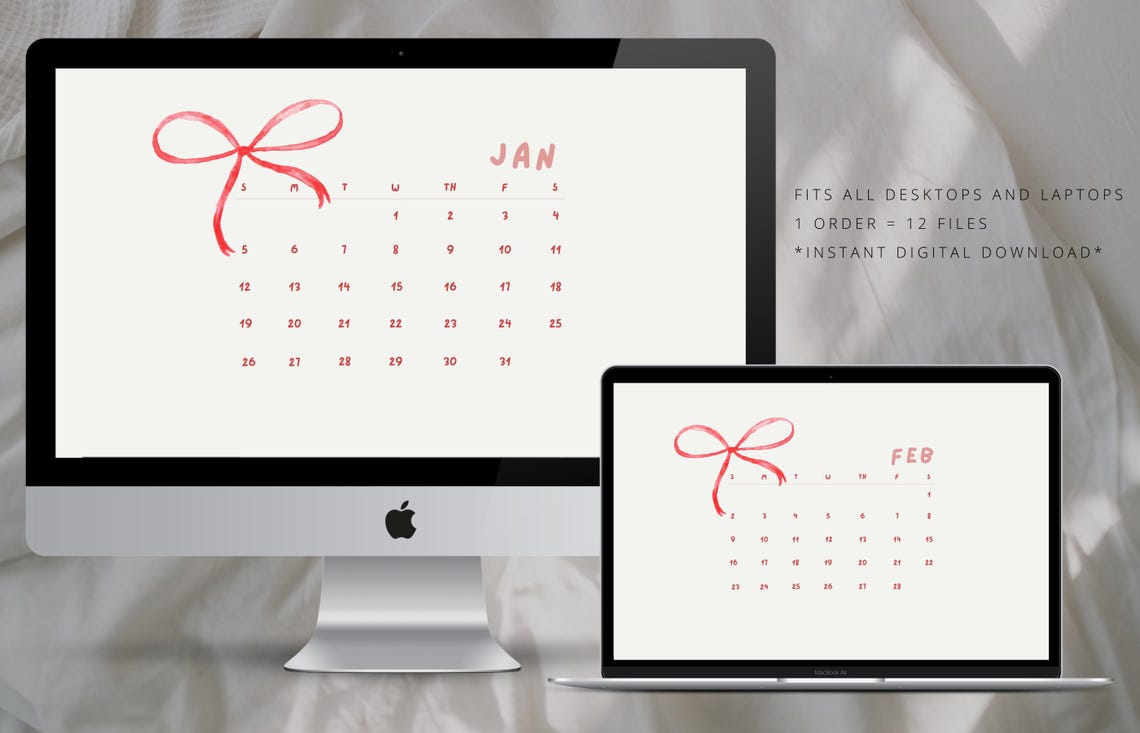 NEW 2025 Red Bow Desktop Calendar/organizer Wallpapers, Monthly ...