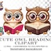 Cute Reading Owl Clipart! 12 Kawaii Owl Clip Art Reading. PNG, SVG ...