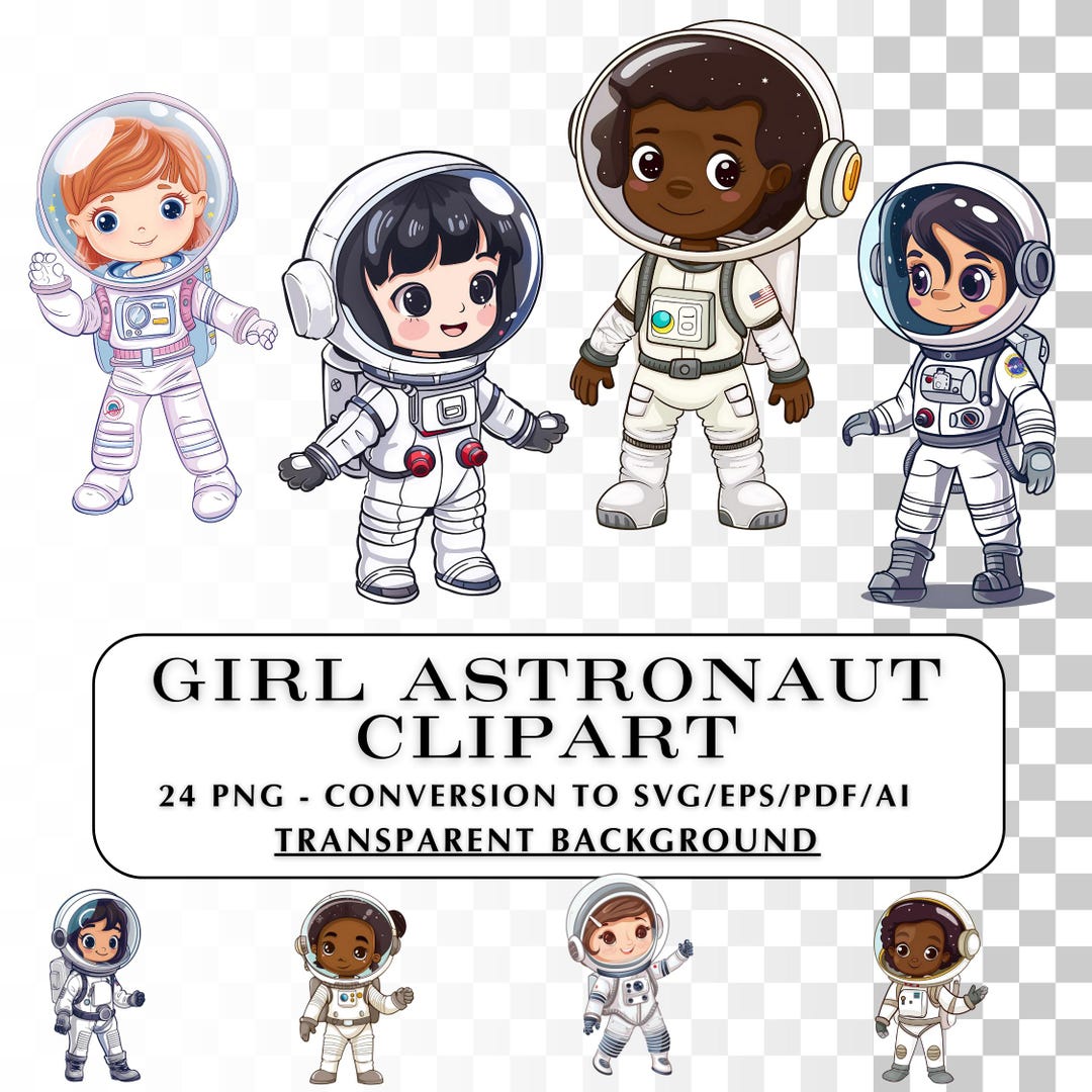 Girl Astronaut Clipart - Cute Digital Graphics for Space Adventure Art ...