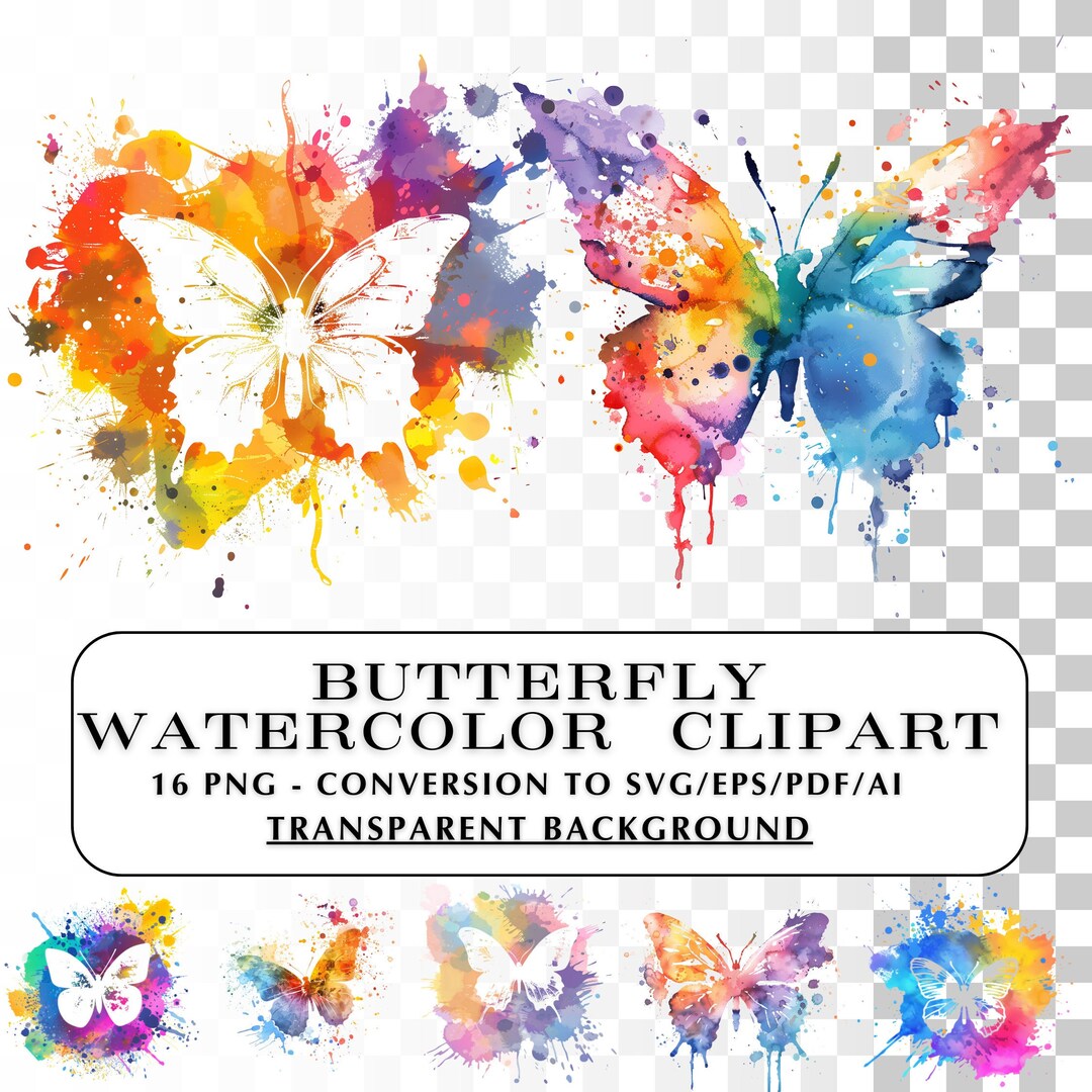 Watercolor Butterfly Clipart! 16 Butterfly Clip Art Abstract Splash ...