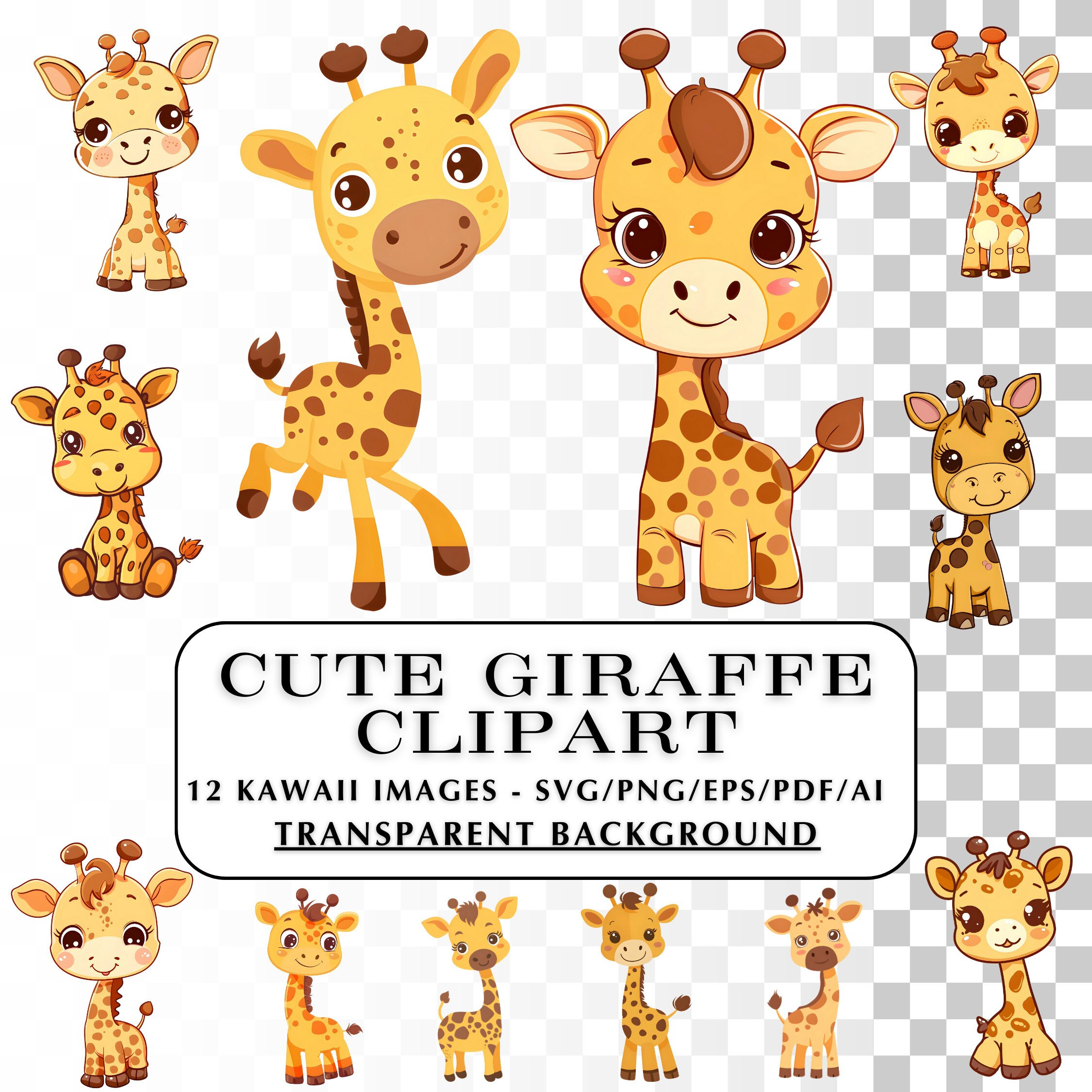 Cute Giraffe Clipart - 12 Kawaii Giraffe Clip Art Images - SVG, PNG ...