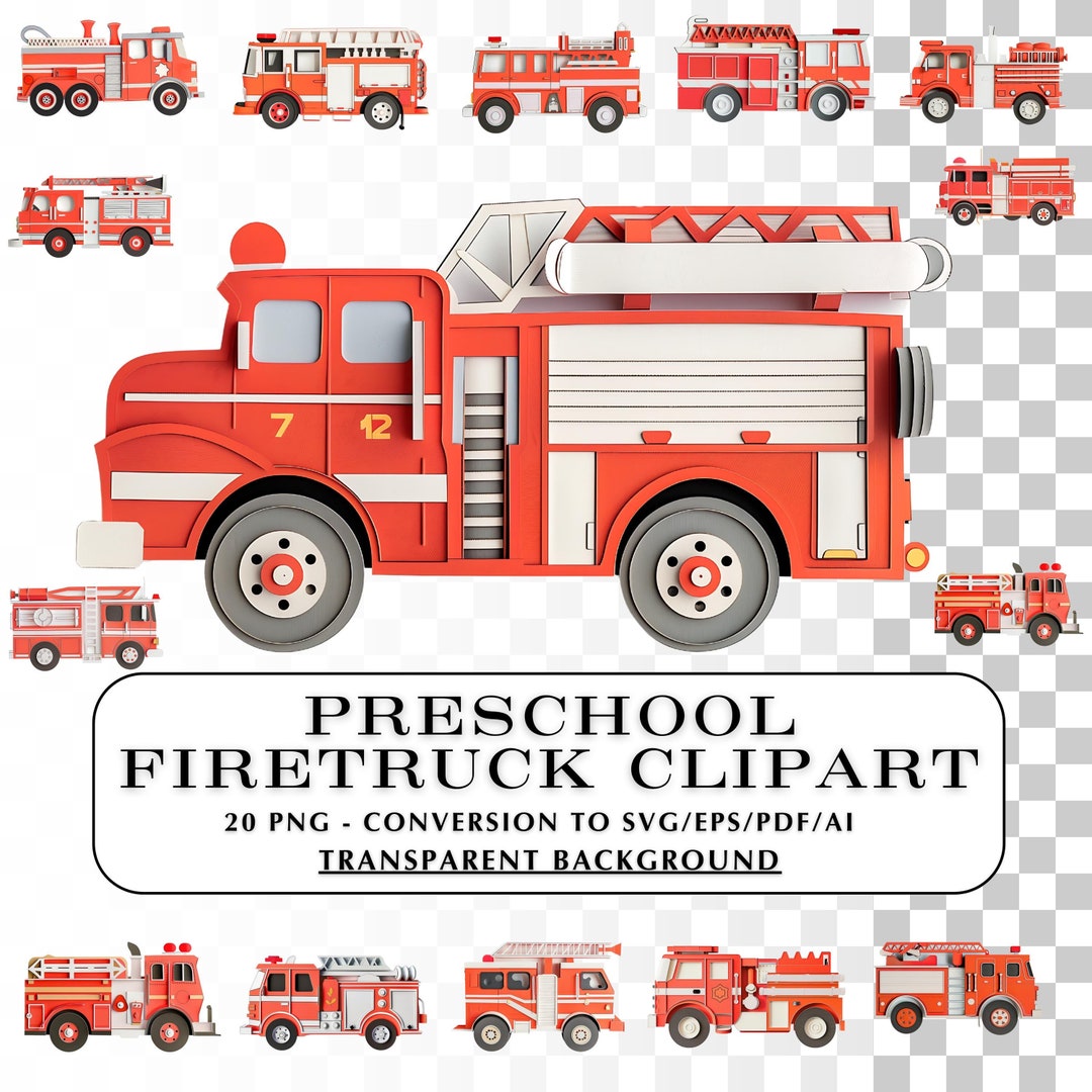 Fire Truck Clipart! 20 Cute Firetruck PNG Images, Handmade Construction ...