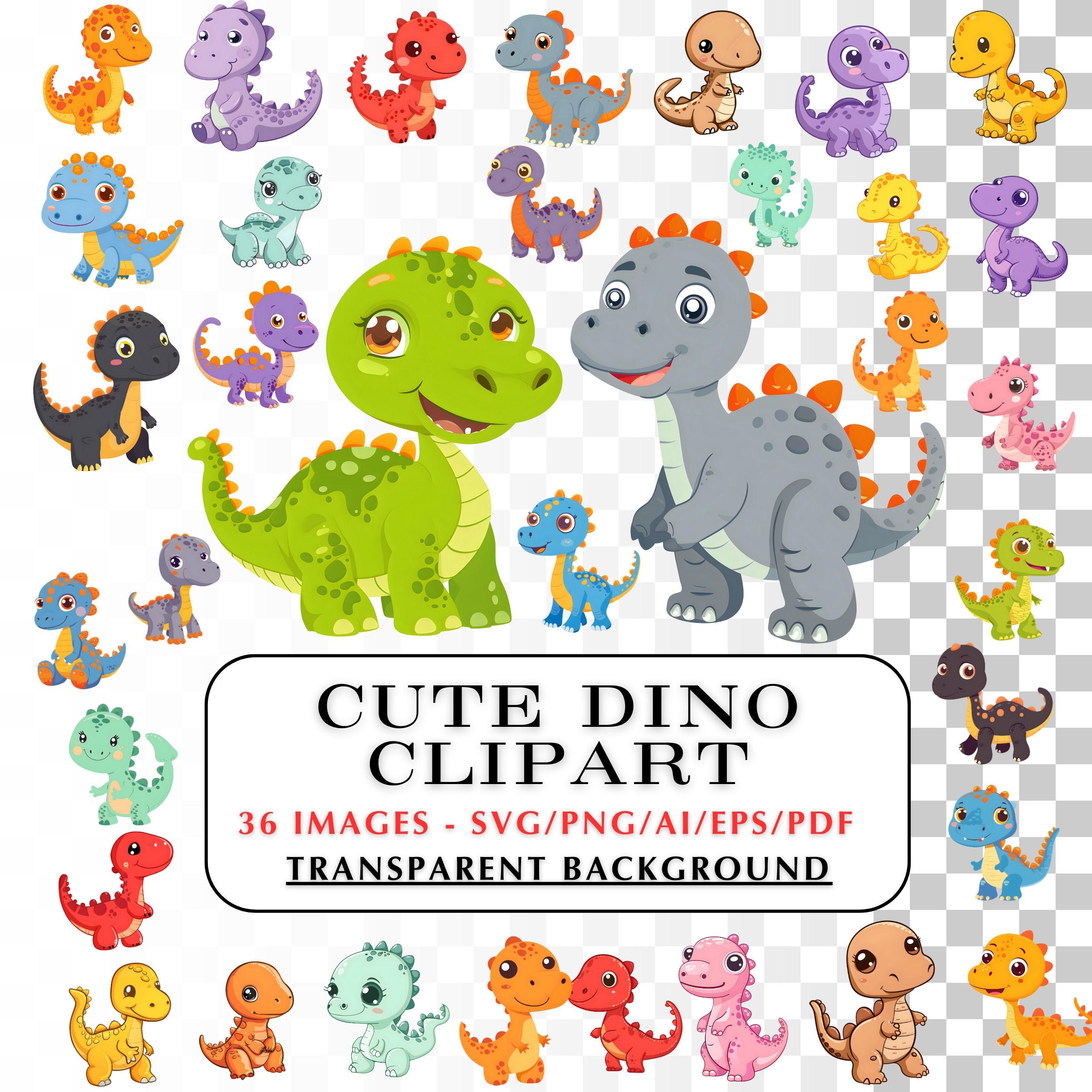 Dinosaur Clipart. 36 Cute Dino Clip Art Graphics. Kawaii Cute Images ...