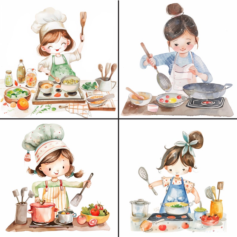 Cooking Clipart, Baking Scene Watercolor, Baker Clip Art, Baking SVG ...