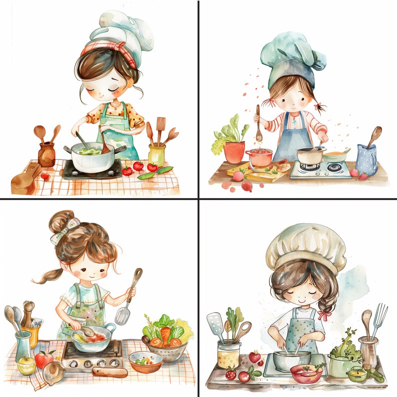 Cooking Clipart, Baking Scene Watercolor, Baker Clip Art, Baking SVG ...