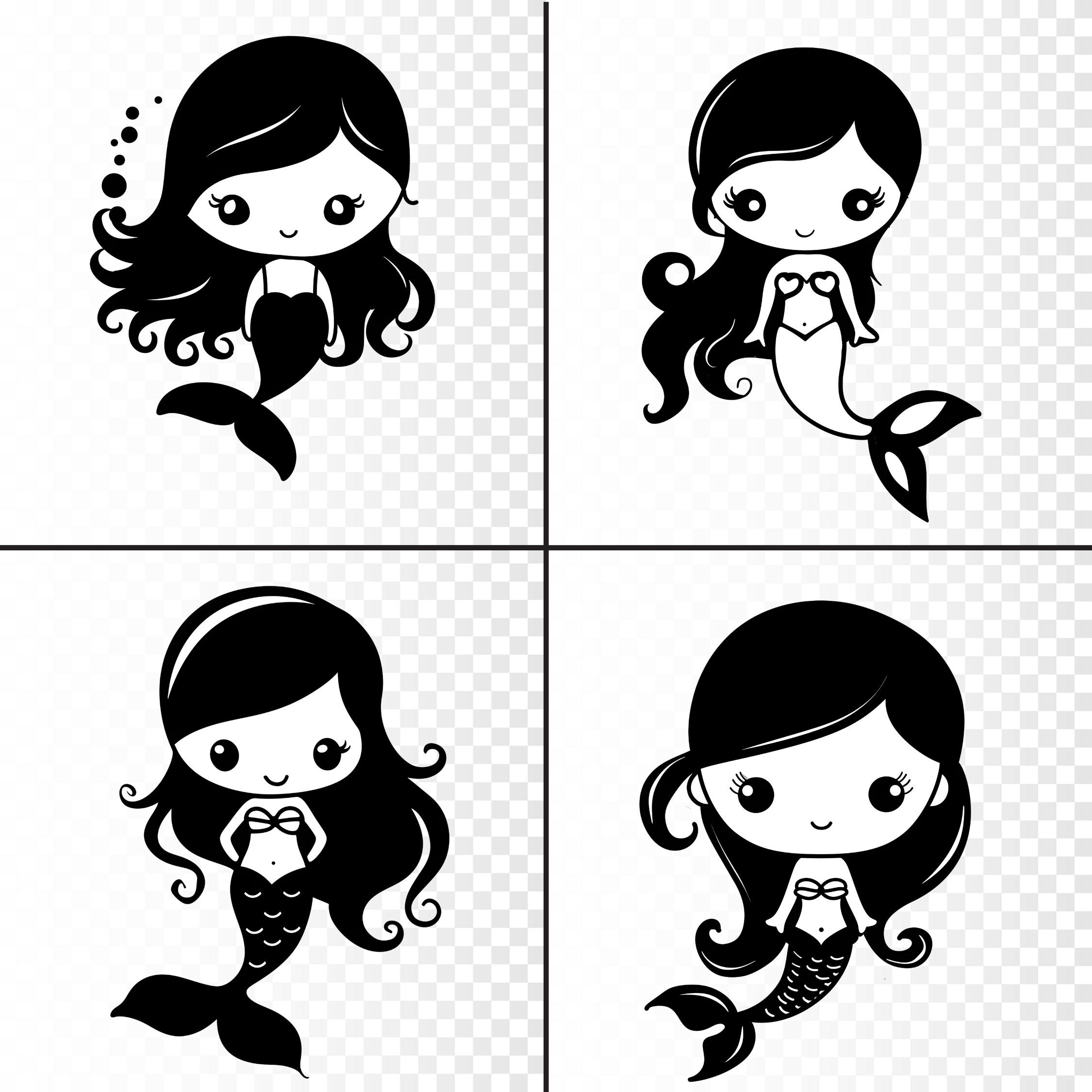 Kawaii Mermaid Silhouette Clipart! 16 Cute Mermaid Silhouette Images ...