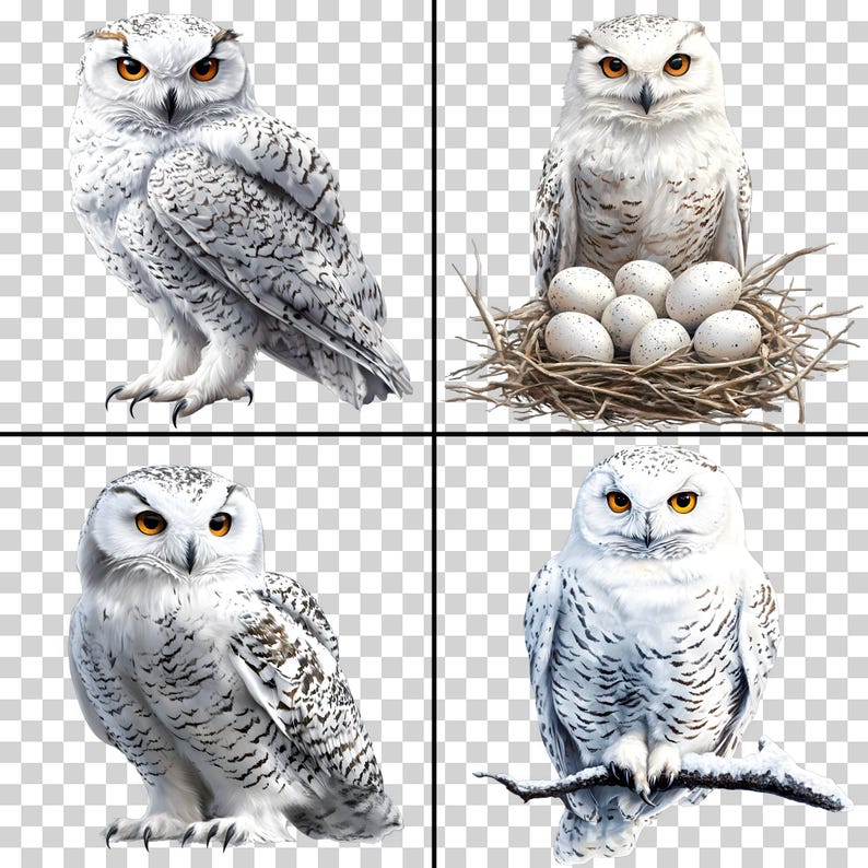 Snow Owl Clip Art! High Res Winter Owl Clipart. Realistic Owls in PNG ...
