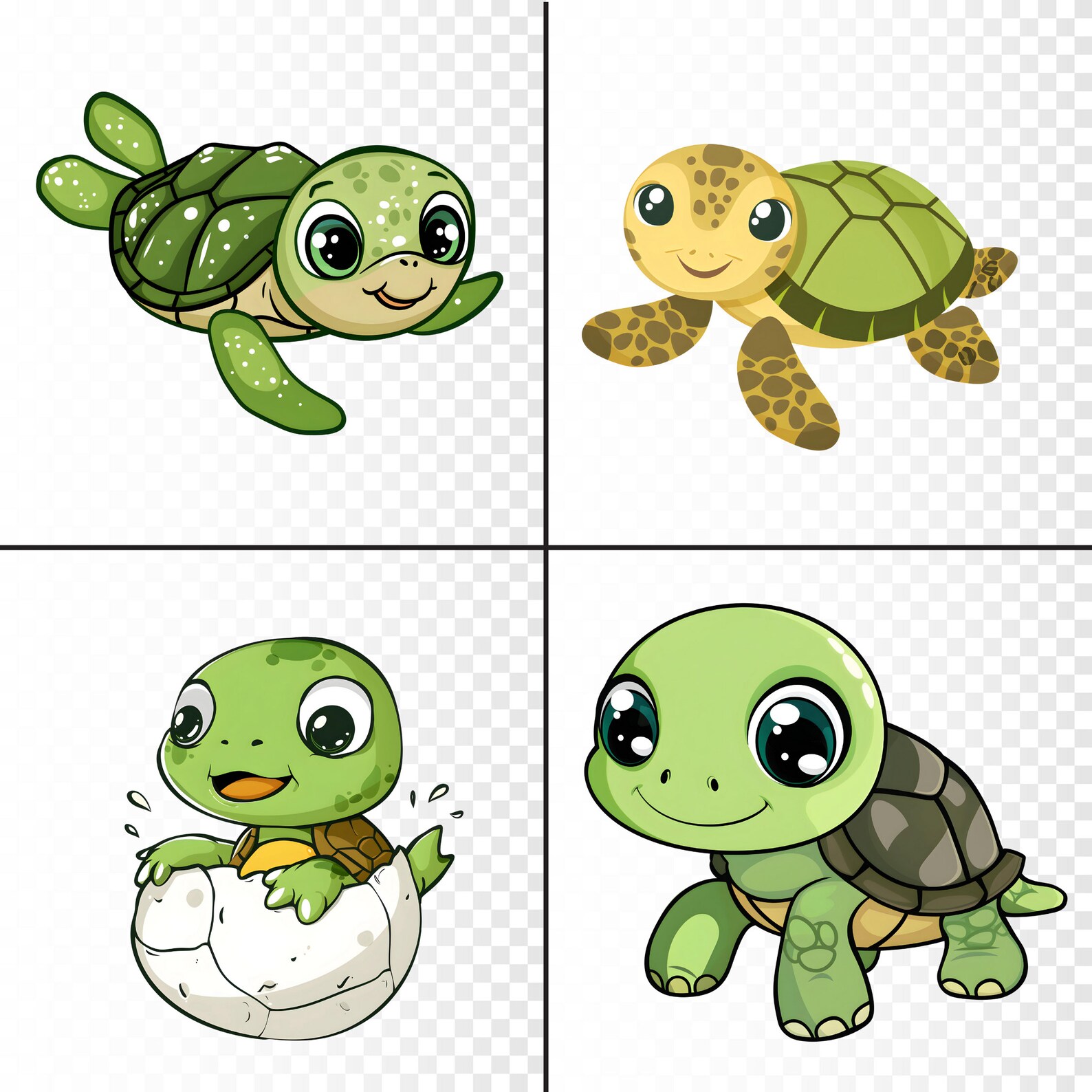 Cute Kawaii Turtle SVG Clipart 12 Cute Turtle SVG Images. Kawaii Sea ...