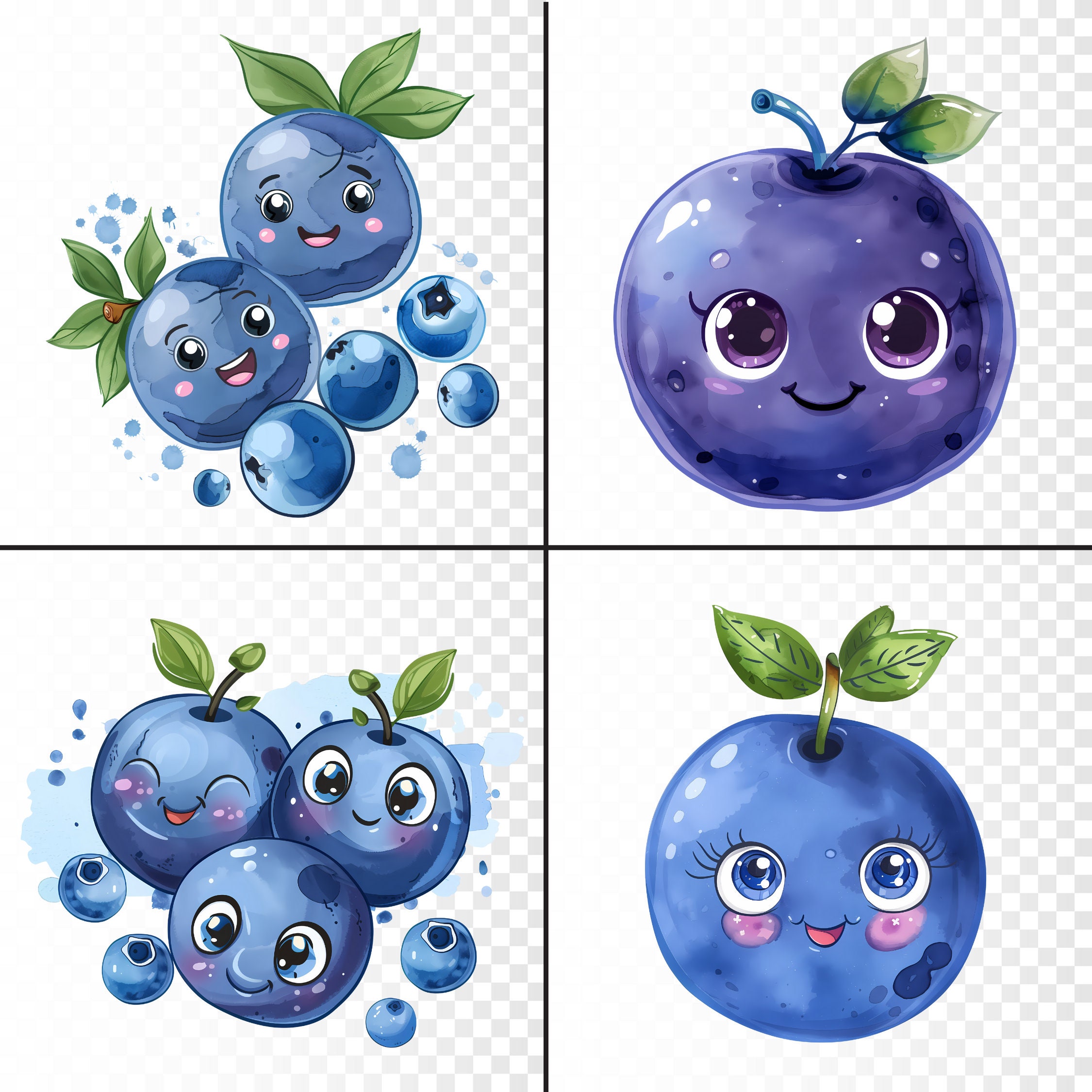 Watercolor Cute Blueberries Clipart! 28 Kawaii Blueberry PNG Images ...