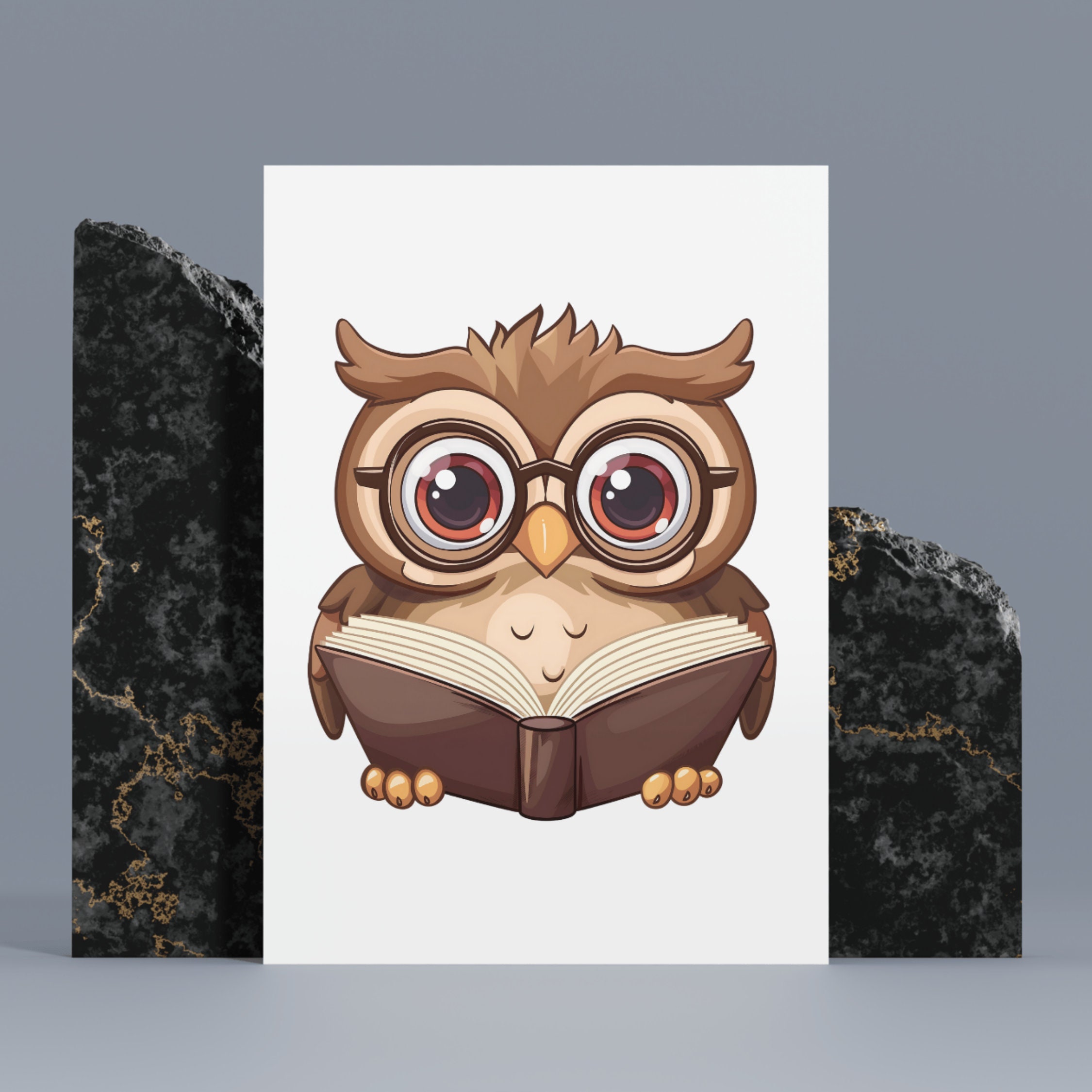 Cute Reading Owl Clipart! 12 Kawaii Owl Clip Art Reading. PNG, SVG ...