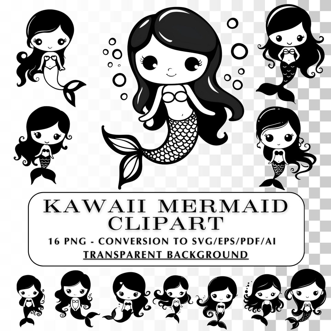Kawaii Mermaid Silhouette Clipart! 16 Cute Mermaid Silhouette Images ...