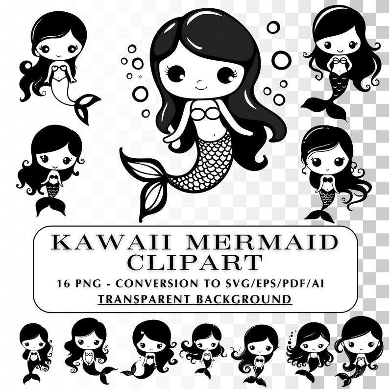 Kawaii Mermaid Silhouette Clipart! 16 Cute Mermaid Silhouette Images ...