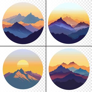 Sunset Mountains Clipart! 28 Mountain Vector Sunset Images. Round ...