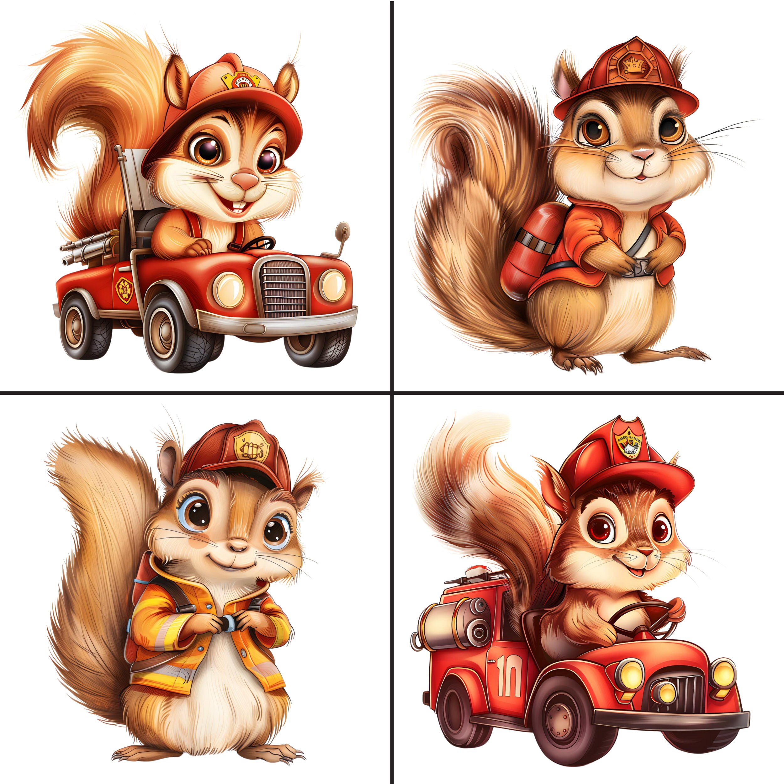 Cute Squirrel Firefighter Clipart, 12 PNG Files, Cute and Funny ...