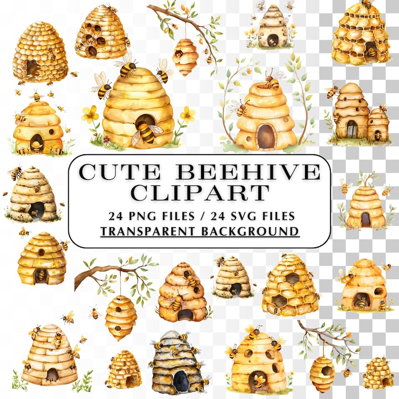 Beehive Clipart Bundle. Transparent Background. 24 PNG /SVG Digital ...