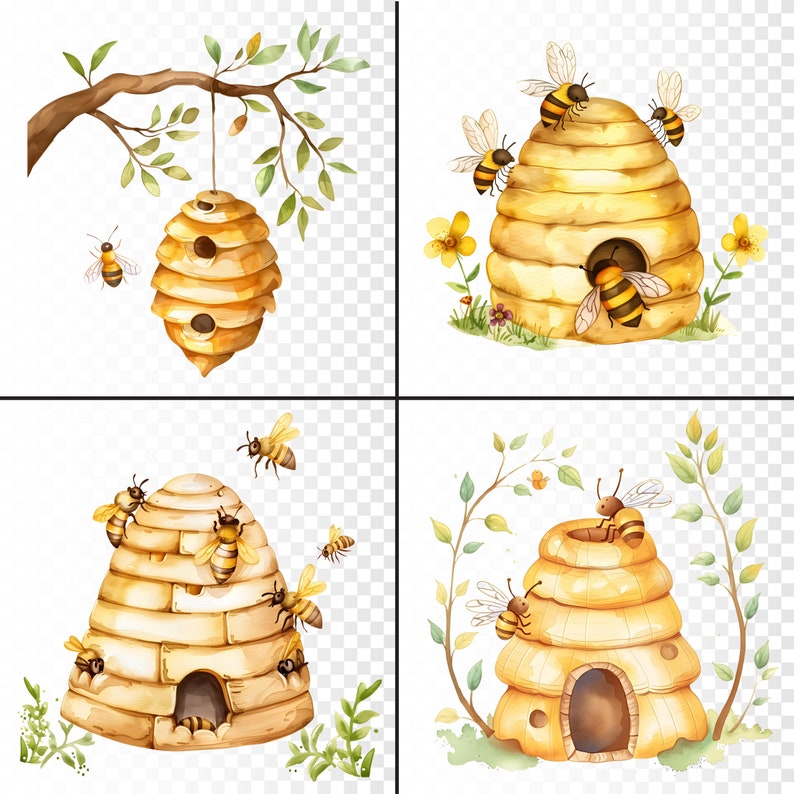 Beehive Clipart Bundle. Transparent Background. 24 PNG /SVG Digital ...