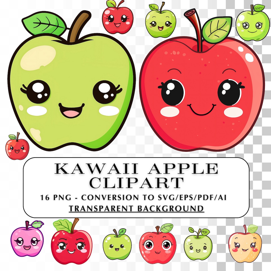 Kawaii Apple Clipart! 16 Cute Apple Clip Art Images. Vector Graphics of ...