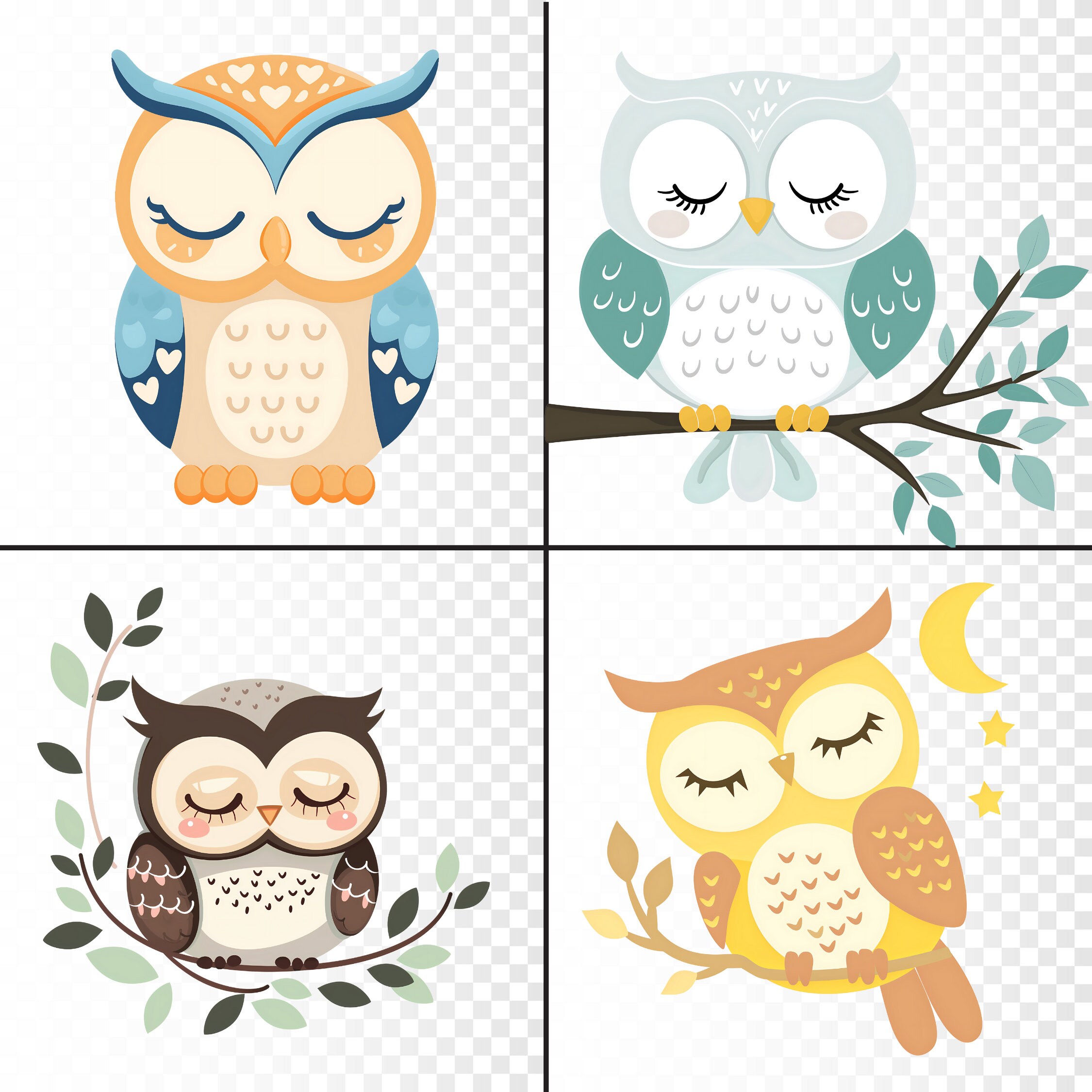 Cute Sleeping Owl Clipart! 12 Kawaii Owls Asleep Clip Art. Cute Images ...