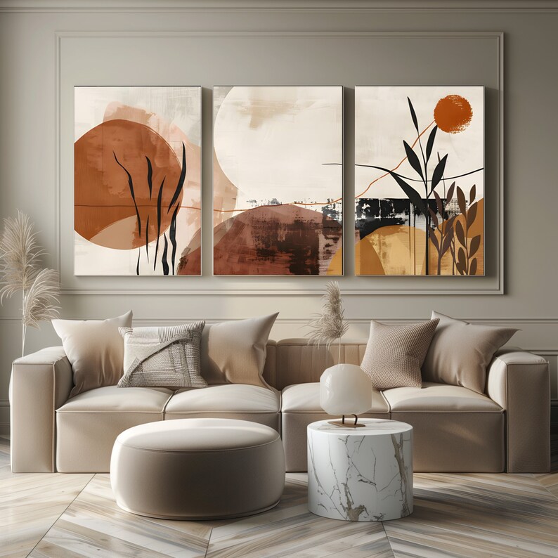 Japandi, Three Piece Set, Minimalist, Abstract Art, Triptych Art, Earthy Colors, Wabi-sabi ...