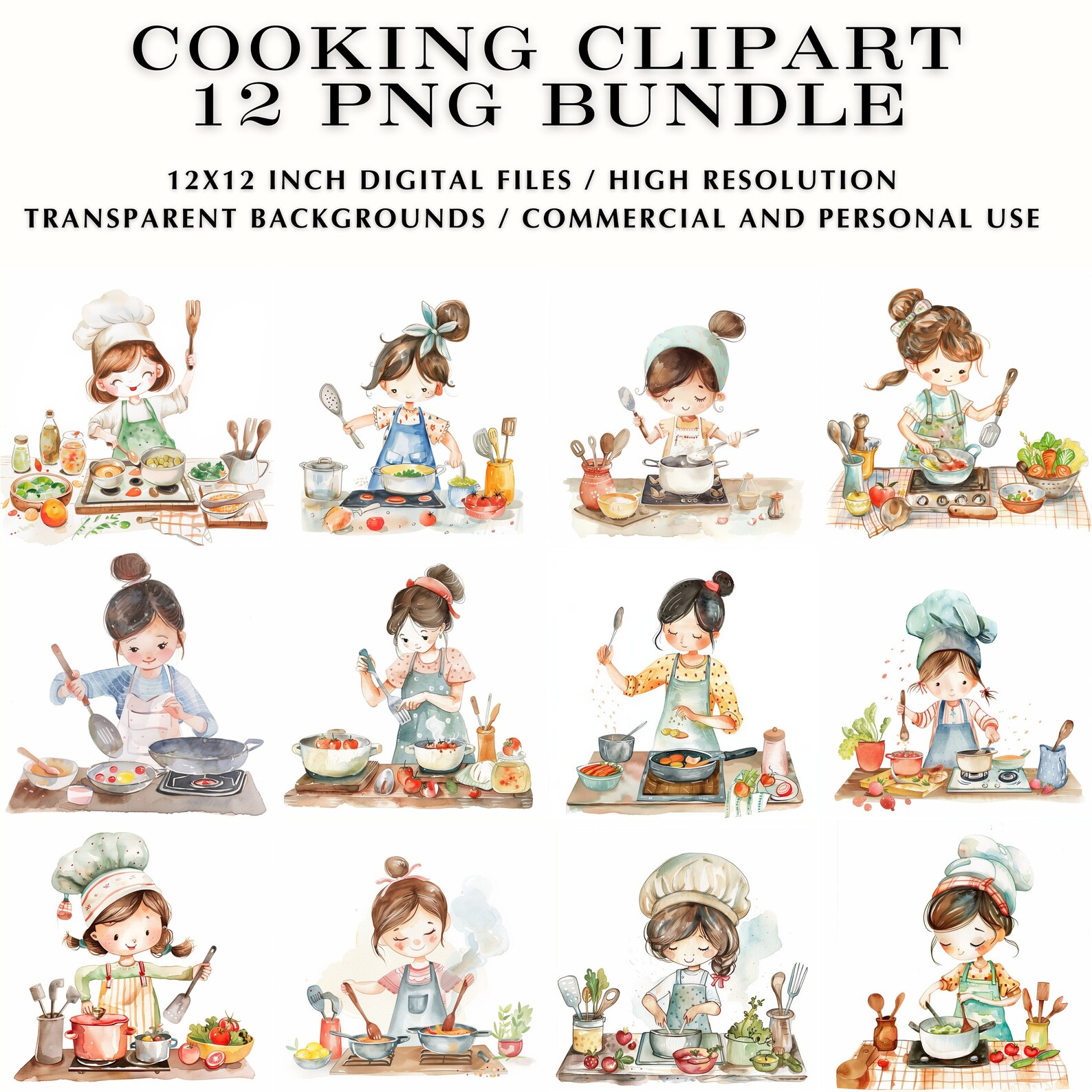 Cooking Clipart, Baking Scene Watercolor, Baker Clip Art, Baking SVG ...
