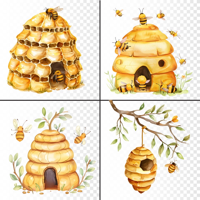 Beehive Clipart Bundle. Transparent Background. 24 PNG /SVG Digital ...
