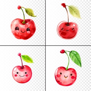 Watercolor Cherry Clipart! 24 Kawaii Cherry Clip Art Images. Cute Fruit ...