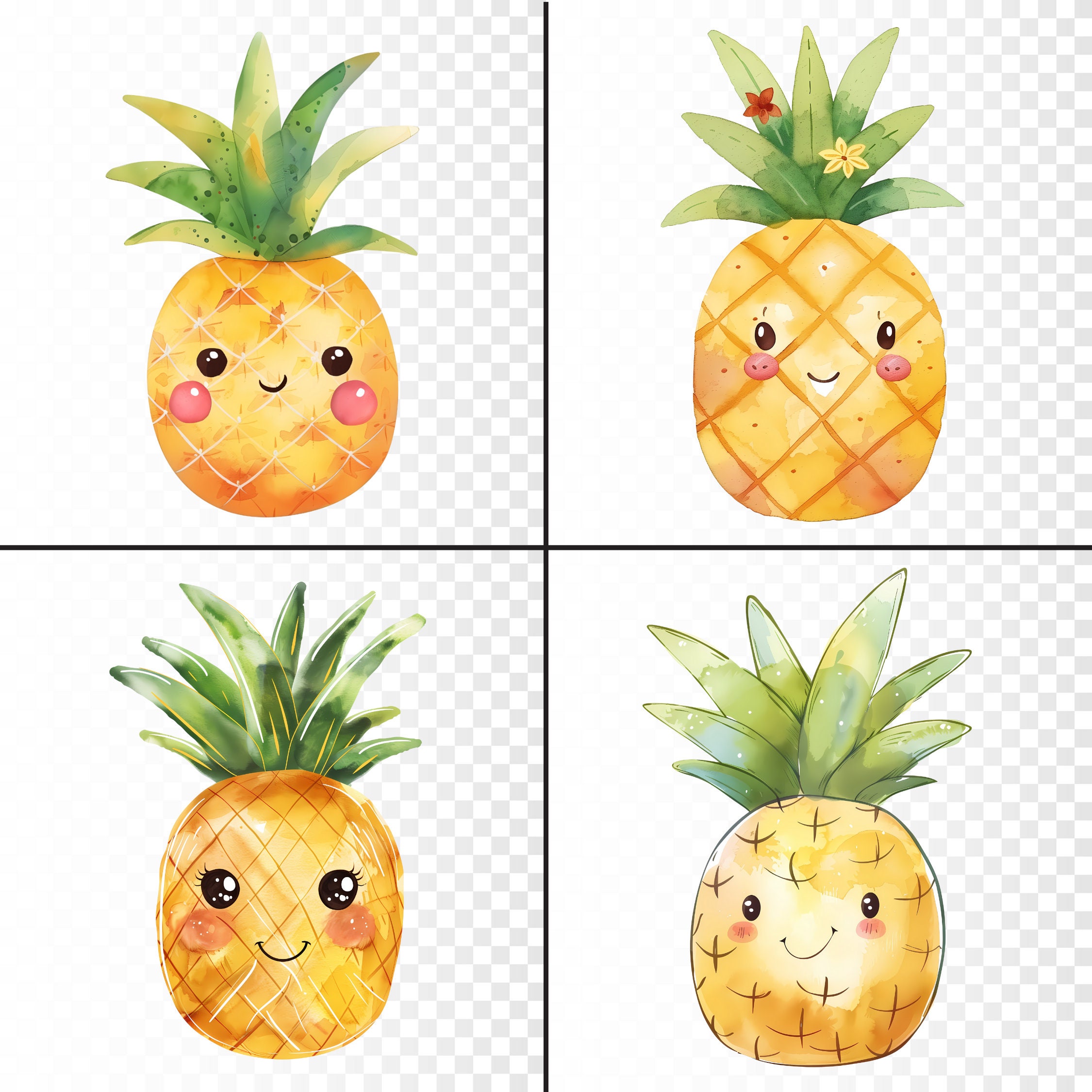 Cute Pineapple Clipart! 20 Watercolor Pineapple Clip Art PNG Images ...
