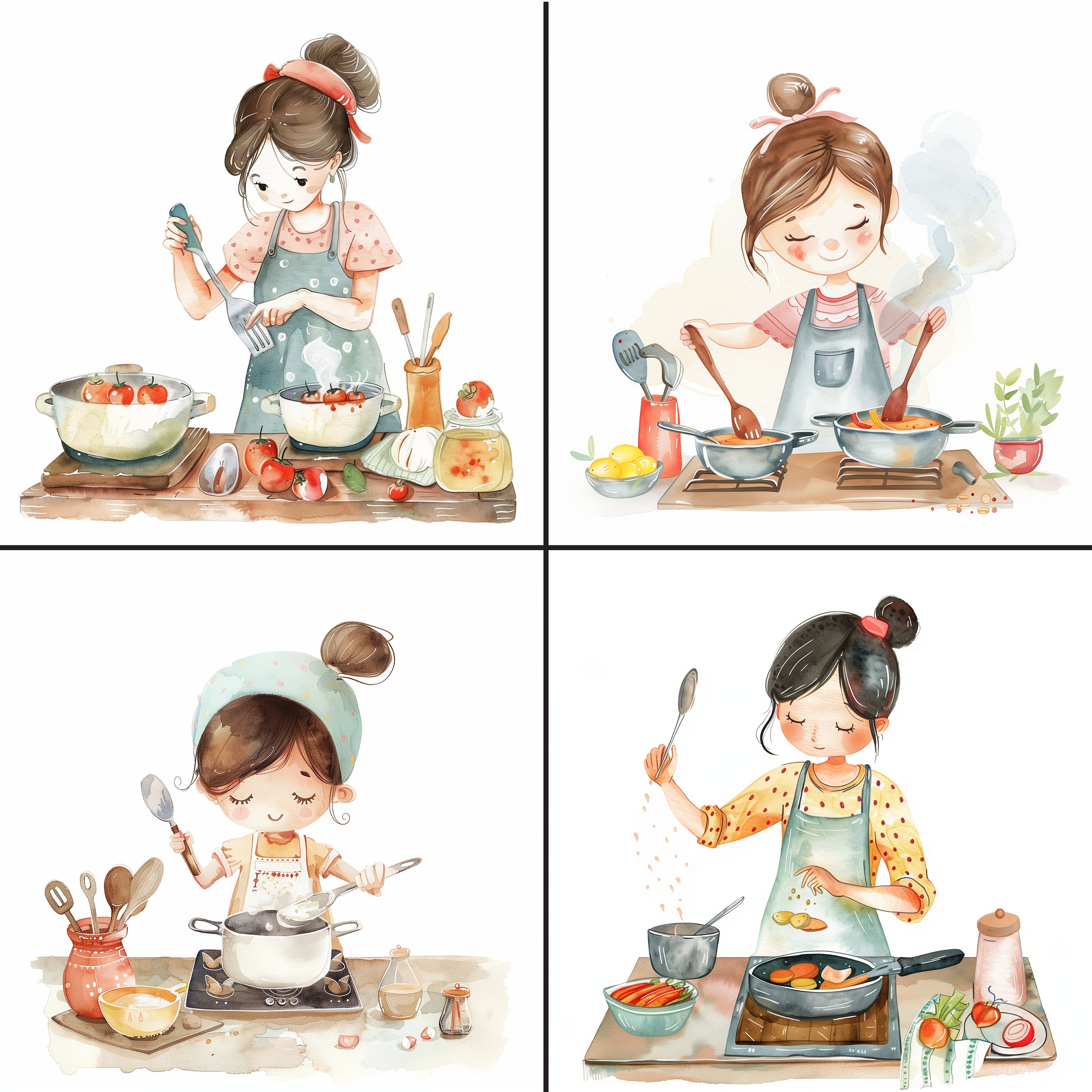 Cooking Clipart, Baking Scene Watercolor, Baker Clip Art, Baking SVG ...