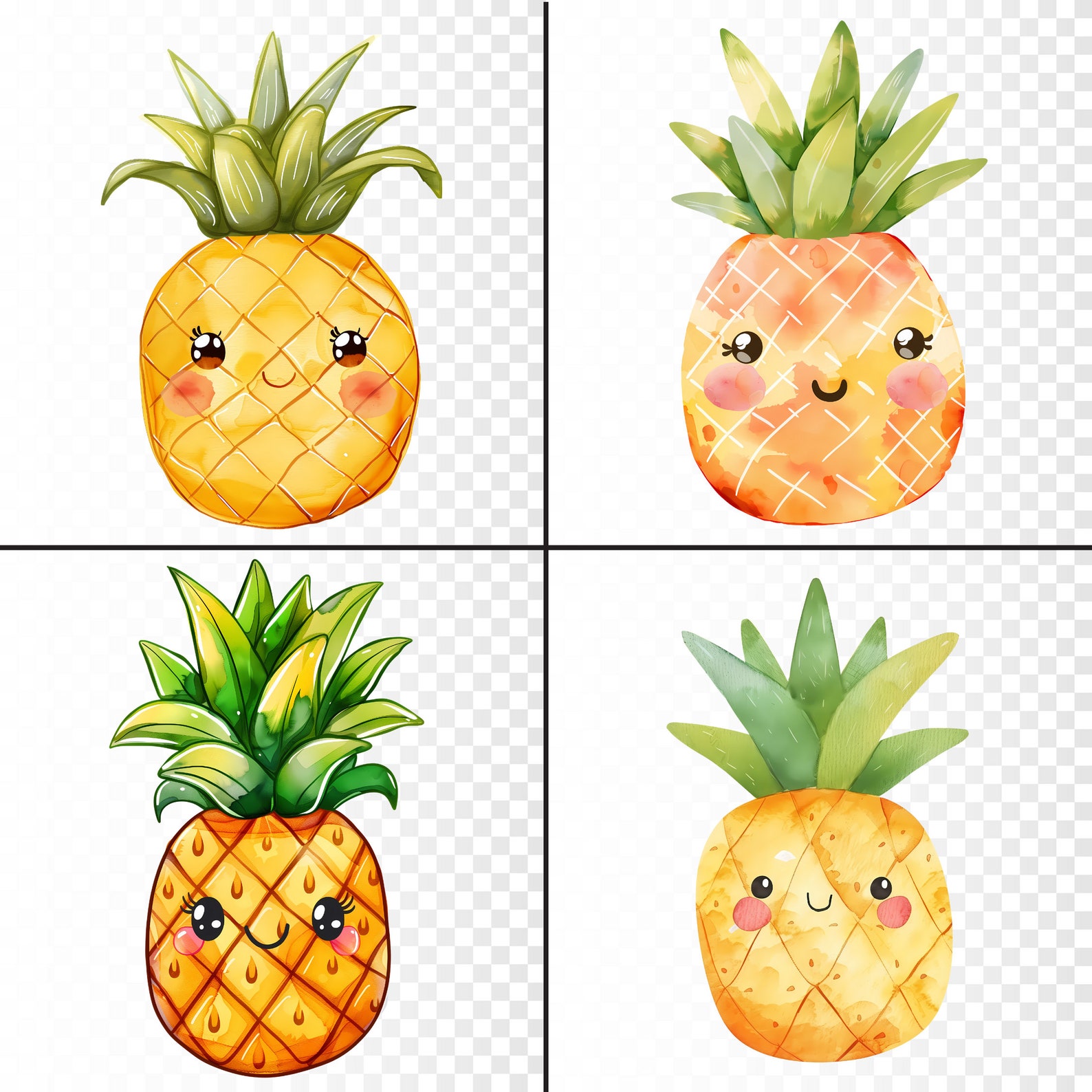 Cute Pineapple Clipart! 20 Watercolor Pineapple Clip Art PNG Images ...