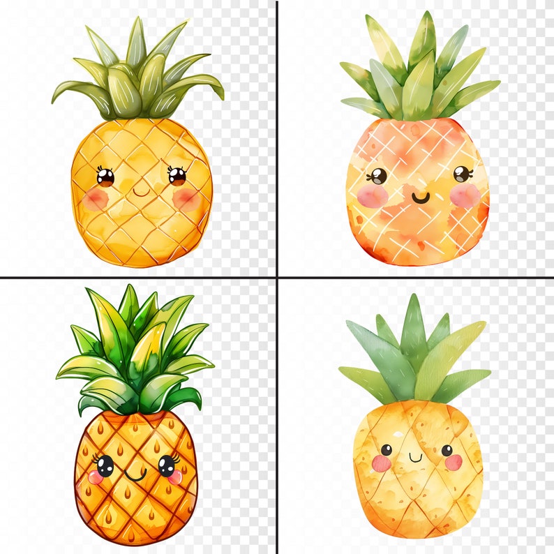 Cute Pineapple Clipart! 20 Watercolor Pineapple Clip Art PNG Images ...