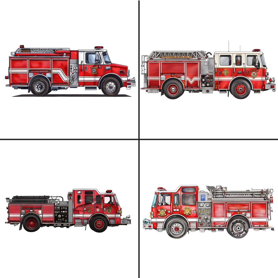 Fire Truck Clipart Bundle. 24 Firetruck PNG Files, Transparent ...
