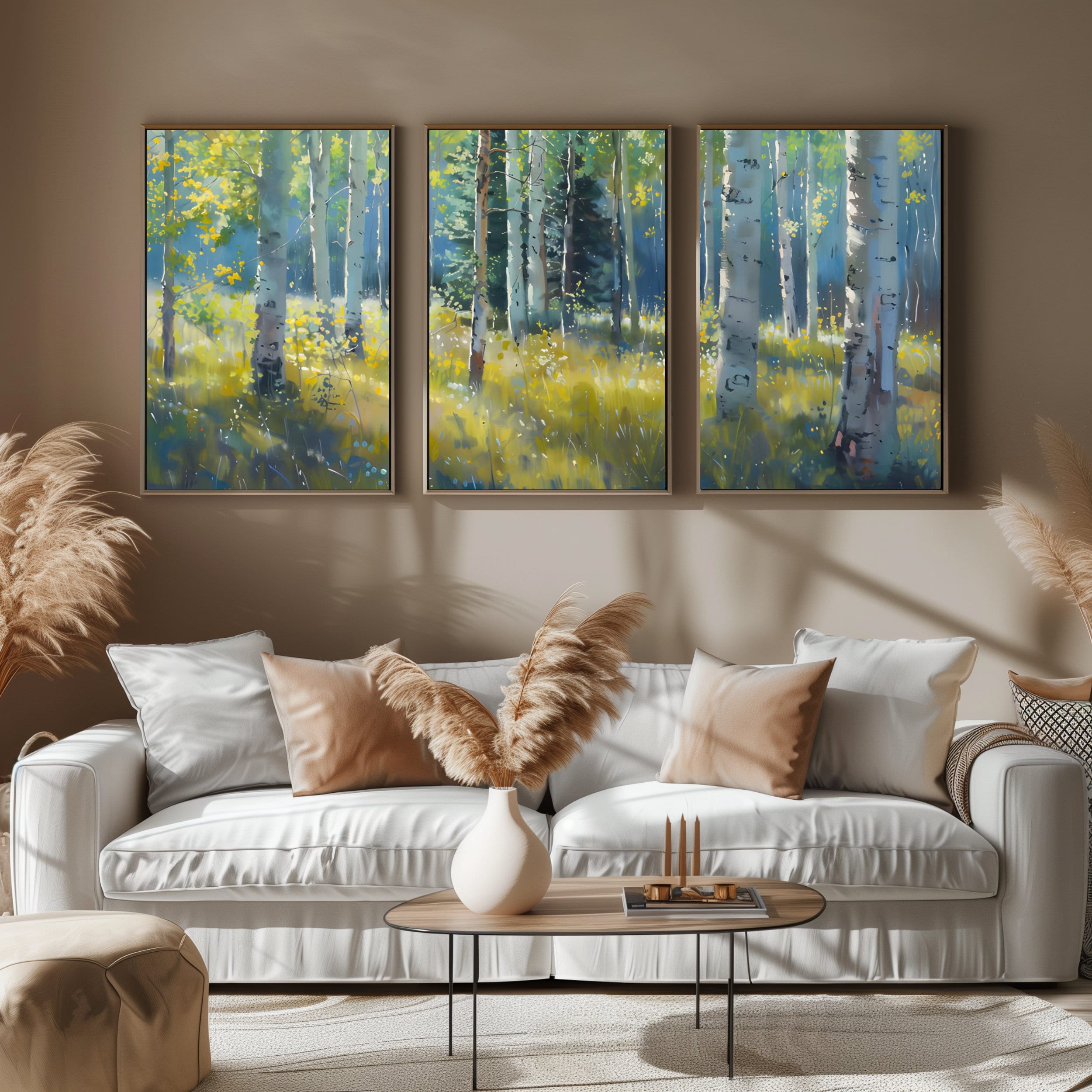 Aspen Trees, Three Piece Wall Art, Oil Pastels, Triptych, Landscape ...