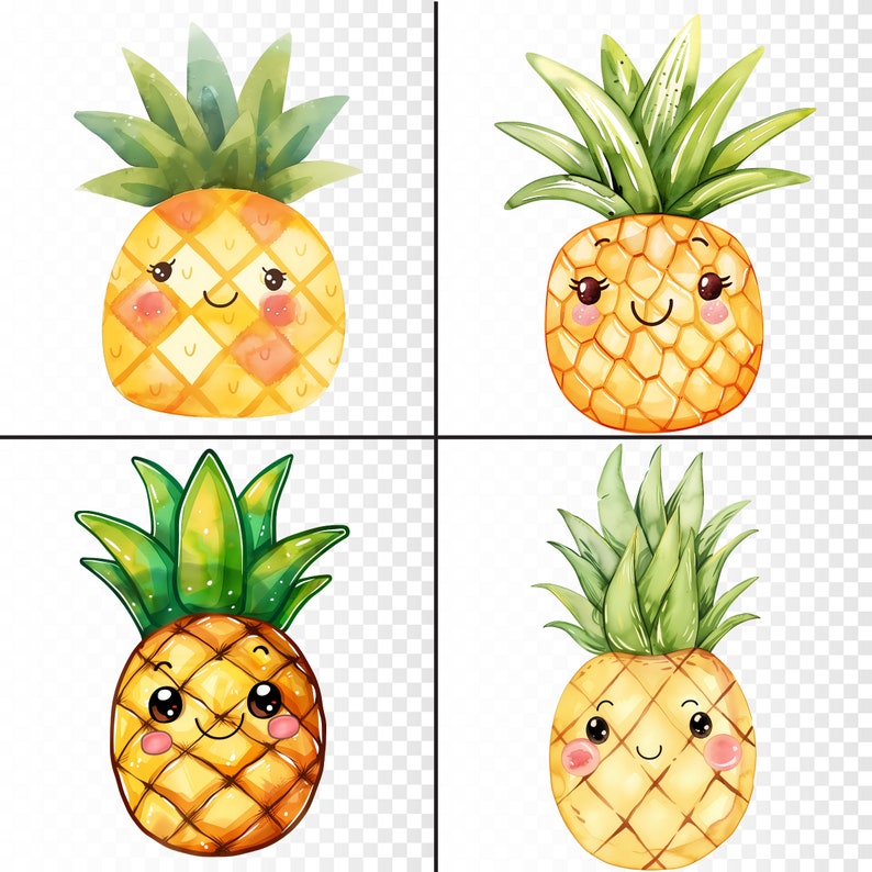 Cute Pineapple Clipart 20 Watercolor Pineapple Clip Art PNG Images ...