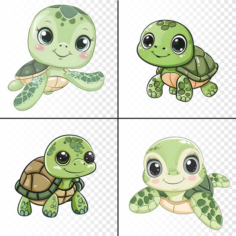 Cute Kawaii Turtle SVG Clipart 12 Cute Turtle SVG Images. Kawaii Sea ...