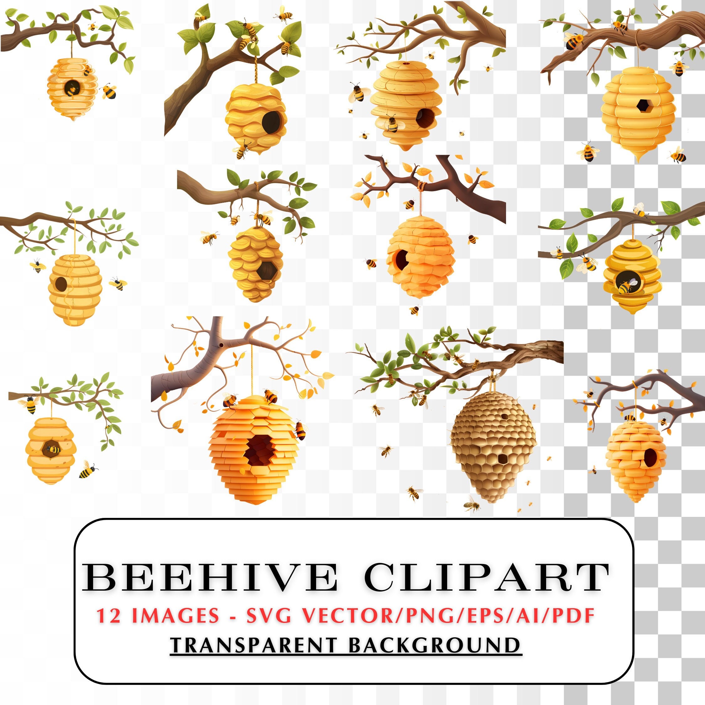 Beehive Clipart. 12 Images With Transparent Backgrounds. Vector SVG ...