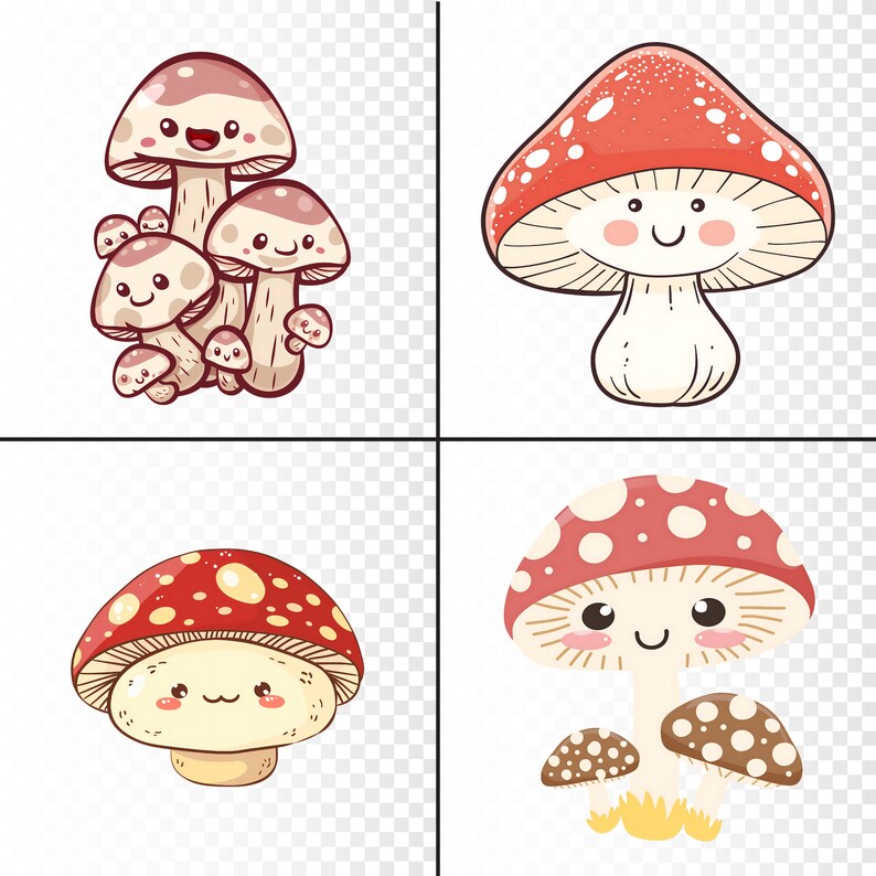 Cute Mushroom Clipart! 20 Kawaii Mushroom Clip Art Images. Adorable ...