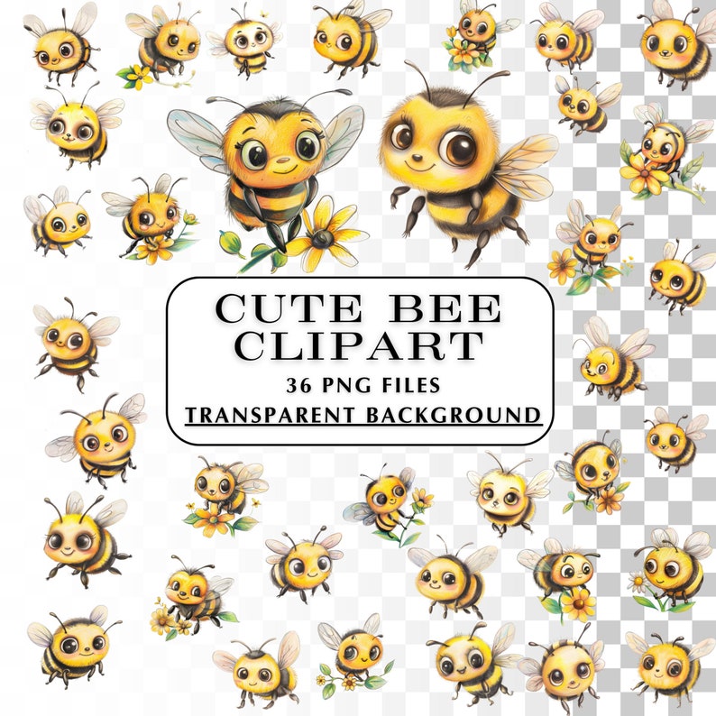 Honeybee Clipart Bundle. 36 PNG Transparent Background Honeybee ...