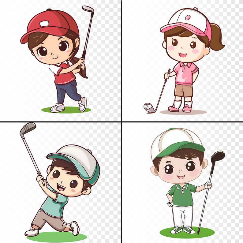 Cute Golfer Clipart! 28 Kawaii Golf Clip Art Graphics. Cute Kids Golfers Images to Be Used in ...