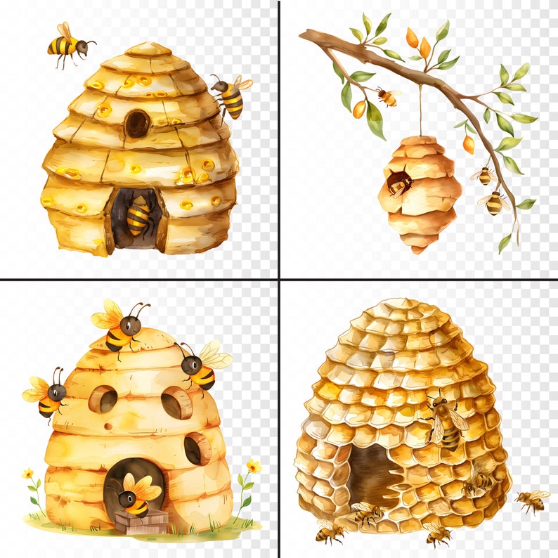 Beehive Clipart Bundle. Transparent Background. 24 PNG /SVG Digital ...