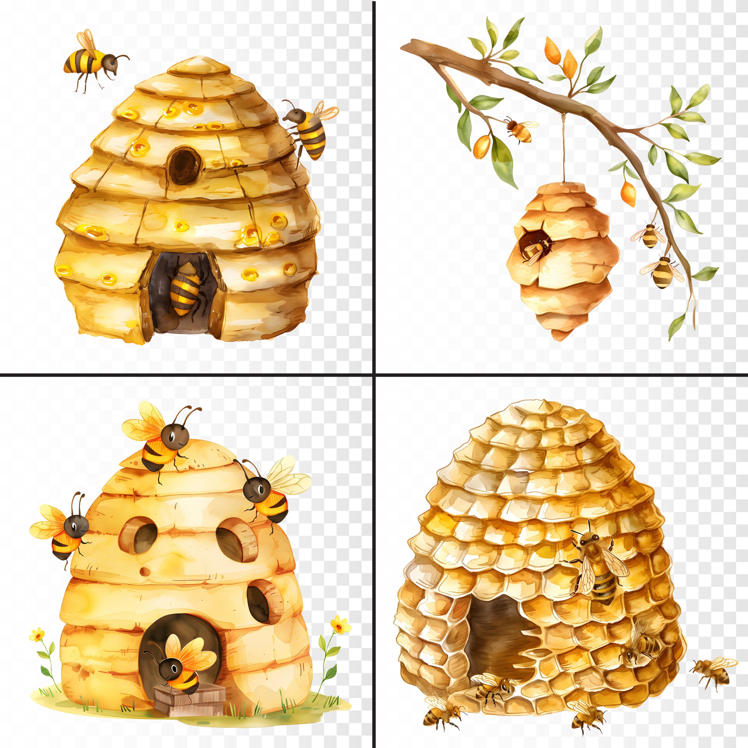 Beehive Clipart Bundle. Transparent Background. 24 PNG /SVG Digital ...
