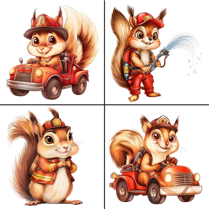 Cute Squirrel Firefighter Clipart, 12 PNG Files, Cute and Funny ...