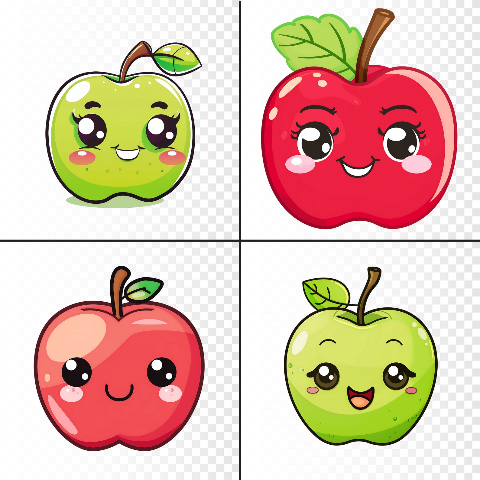 Kawaii Apple Clipart! 16 Cute Apple Clip Art Images. Vector Graphics of ...