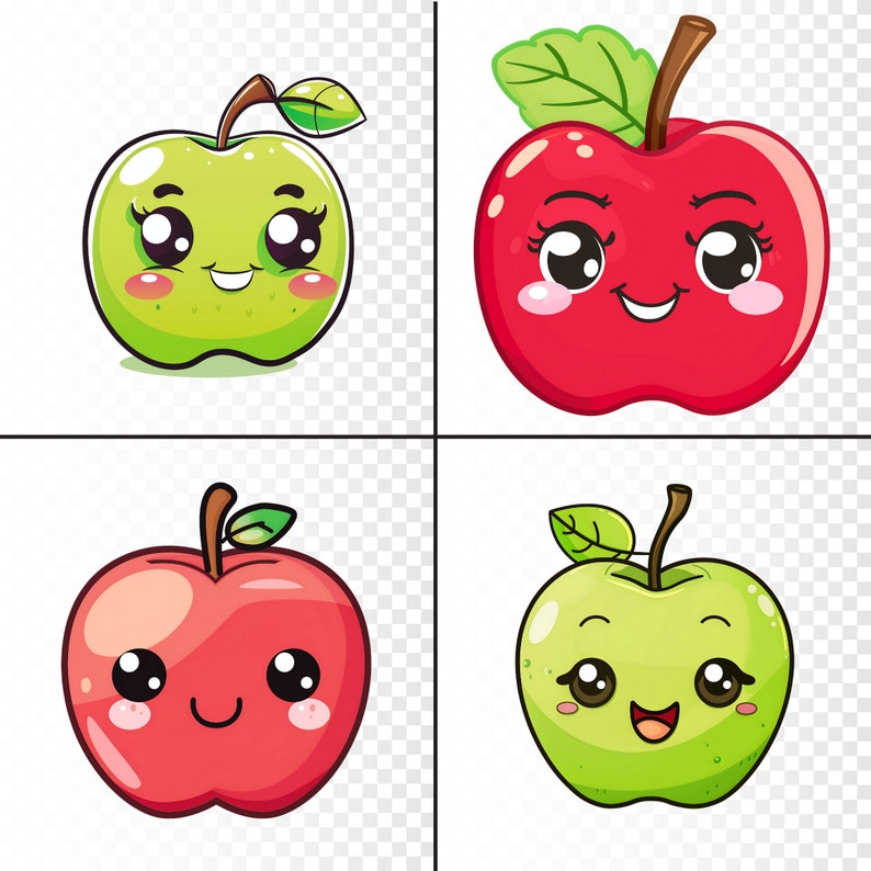 Kawaii Apple Clipart! 16 Cute Apple Clip Art Images. Vector Graphics of ...
