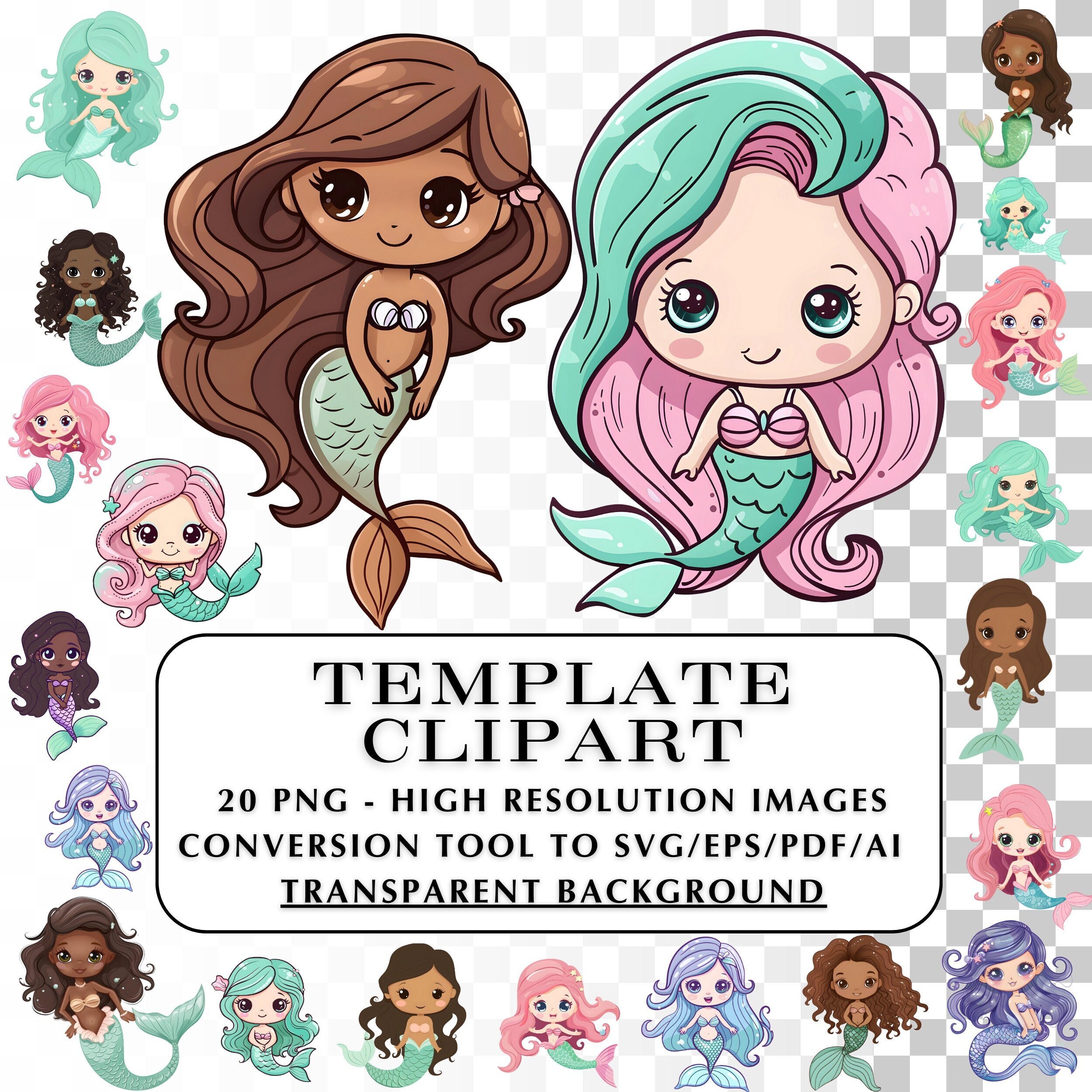 20 Kawaii Cute Mermaid Clipart Images! Adorable Mermaid Clip Art PNG ...