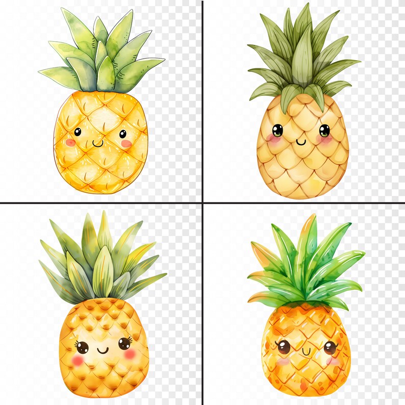 Cute Pineapple Clipart! 20 Watercolor Pineapple Clip Art PNG Images ...